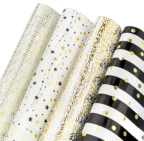 Gift Wrapping Paper Sheets- Elegant Gift Wrap, Fancy Gold and White ...
