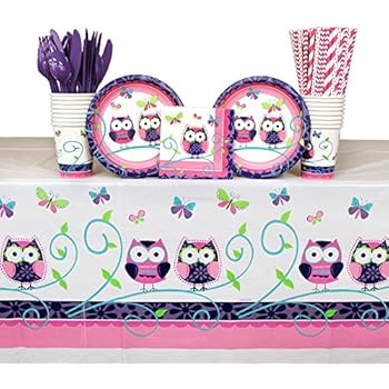 Amazon.com: Patchwork Owl Birthday Party Supplies Set Plates Napkins ...