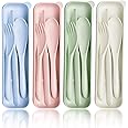 Amazon.com: 4 Sets Wheat Straw Cutlery,Portable Cutlery Spoon Knife Fork Tableware Set with Case ...