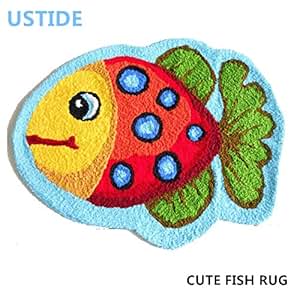 Amazon.com: Ustide Cute Fish Rug Blue Handmade Bath Mat Animal Rugs for ...