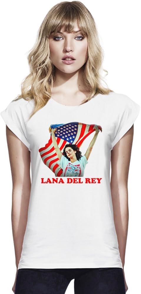 Lana Del Rey American Flag Design Womens Continental Rolled Sleeve T ...