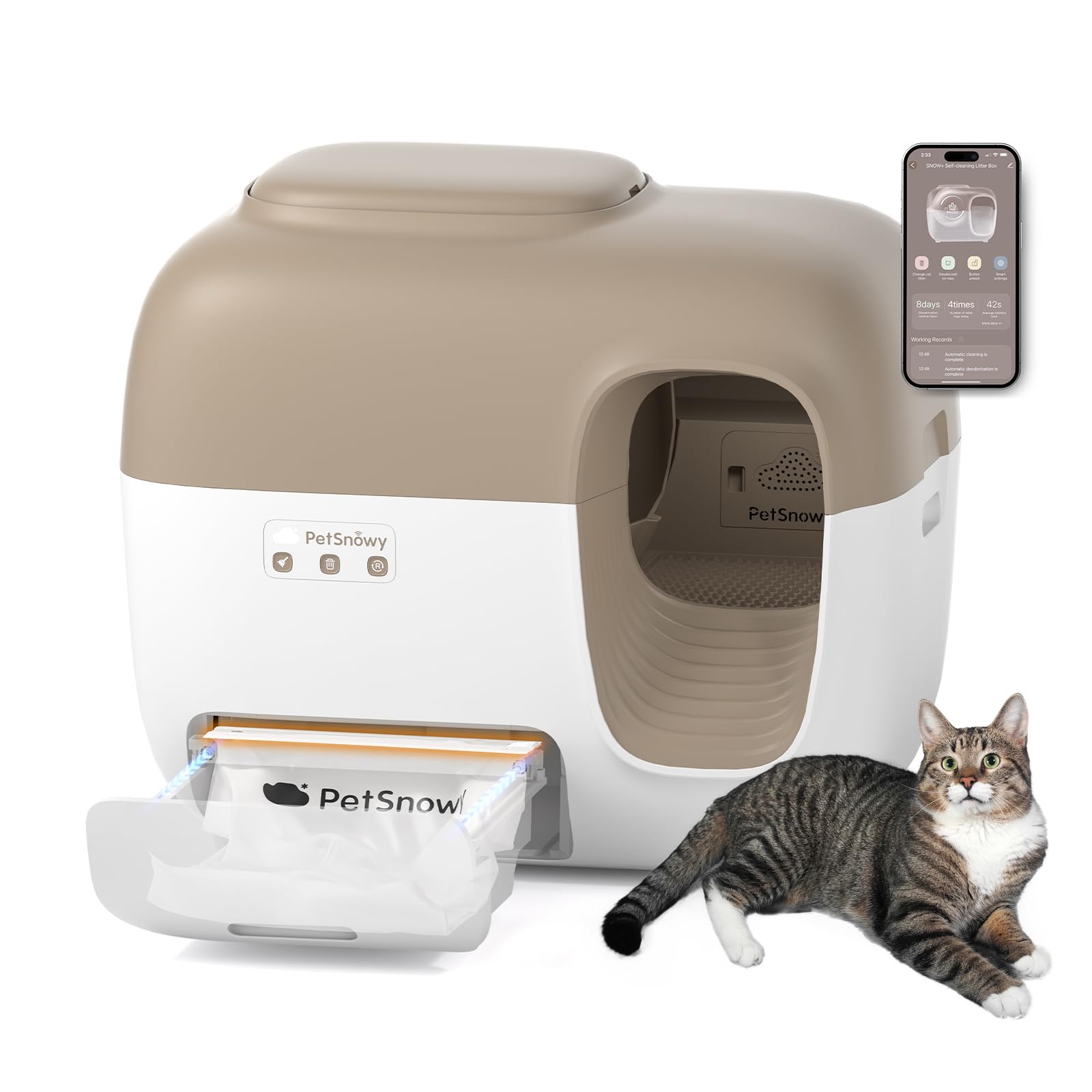 PetSnowy Automatic Cat Litter Box Self Cleaning with Zero Odor Control ...