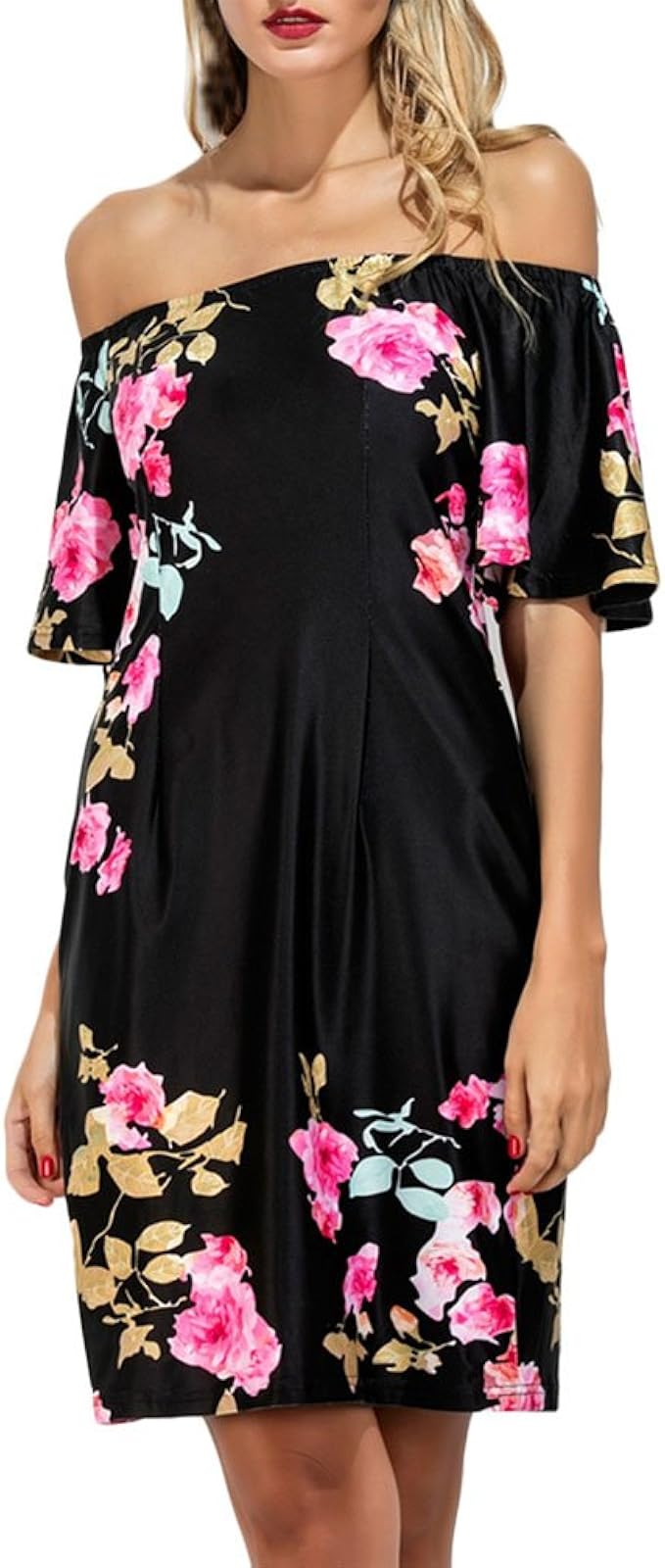 Damen Partykleider Kurz Mode Vintage Blumendrucken Slim Cocktailkleid ...