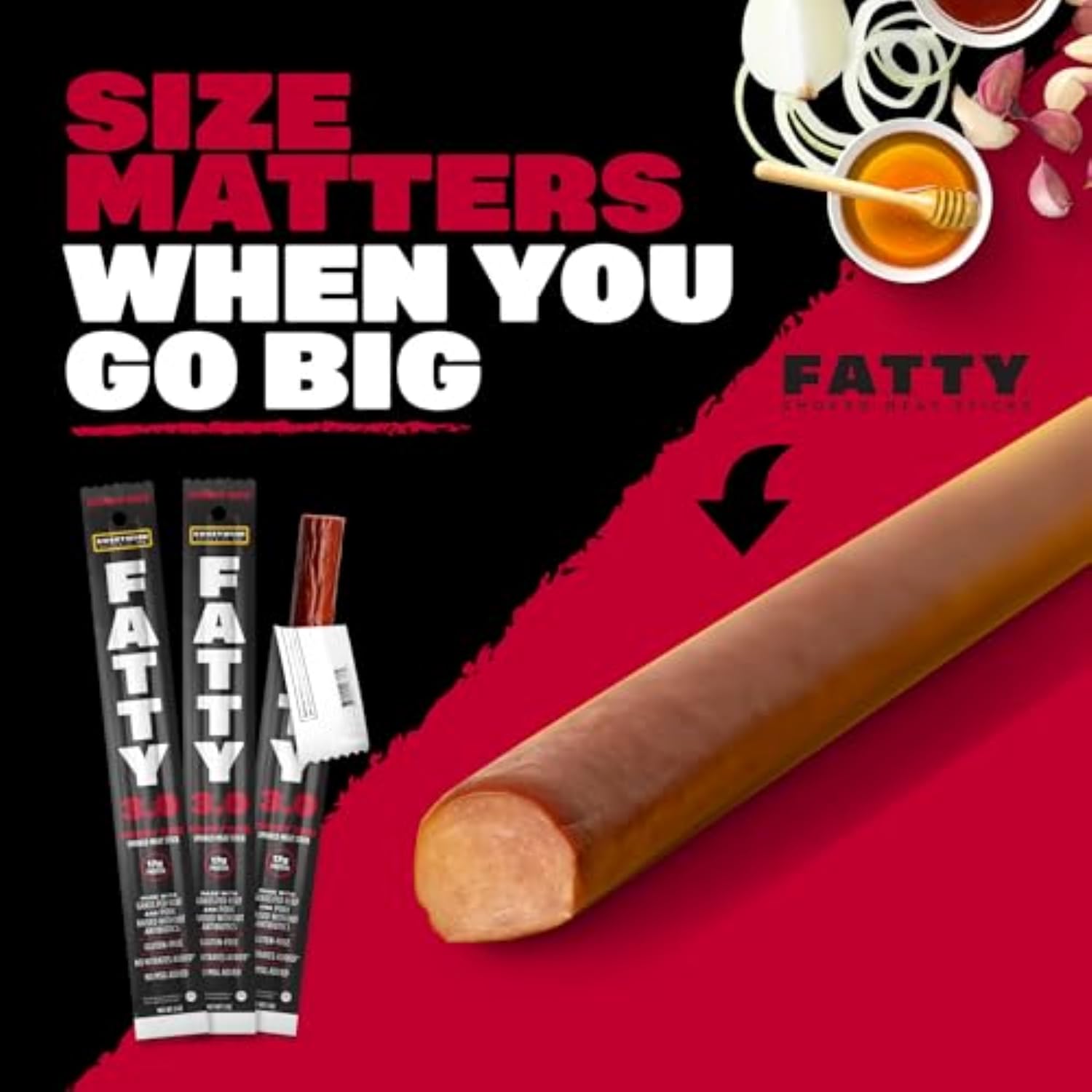 FATTY Grass-Fed Beef Smoked Meat Sticks, Honey BBQ Flavor, 19g Protein ...