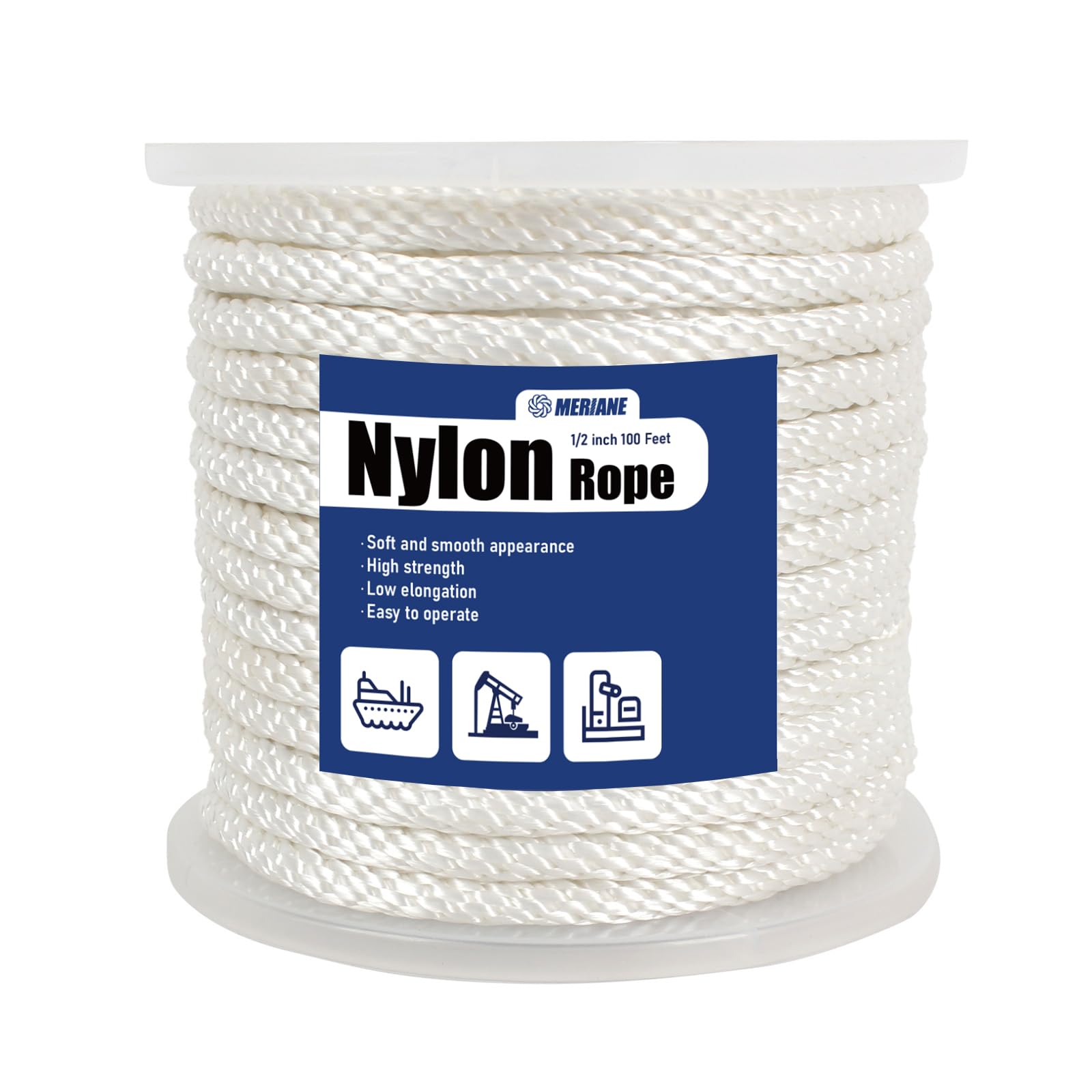 MERIANE 1/2 Inch Nylon Rope 100 Ft – Multipurpose Solid Braided Rope ...