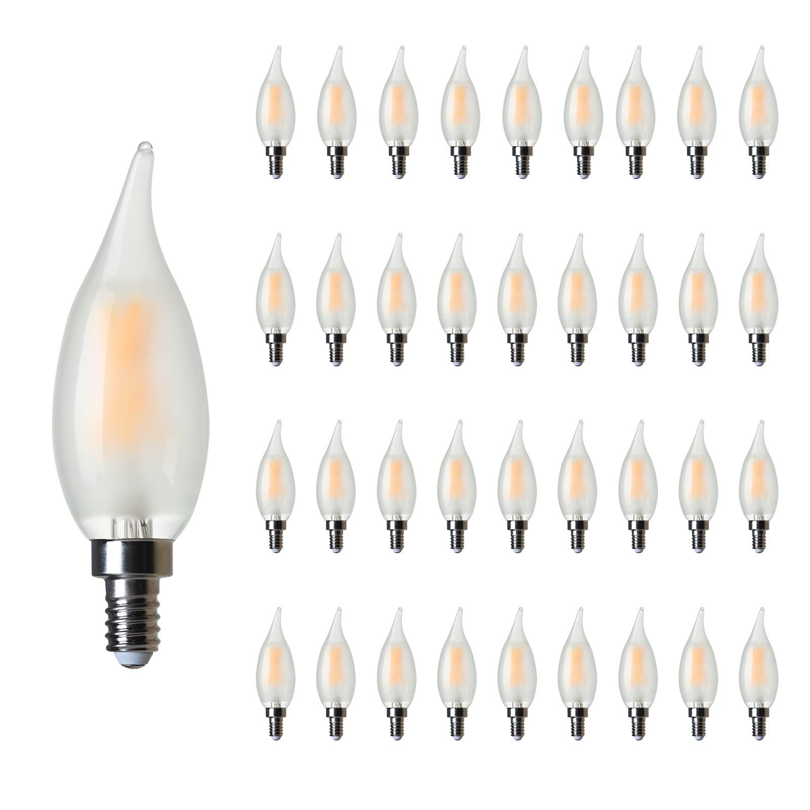 AMDTU 36 Pack Frosted Chandelier Light Bulb 40 Watt Equivalent, LED Candelabra Bulbs Soft White ...
