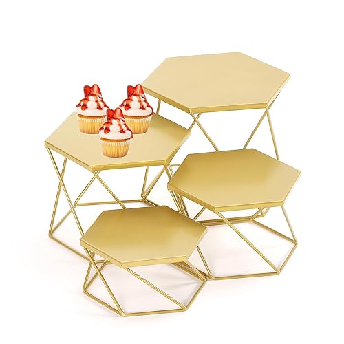 MinWadil Metal Display Risers, Set of 4 Brass Hexagonal Nesting Buffet ...