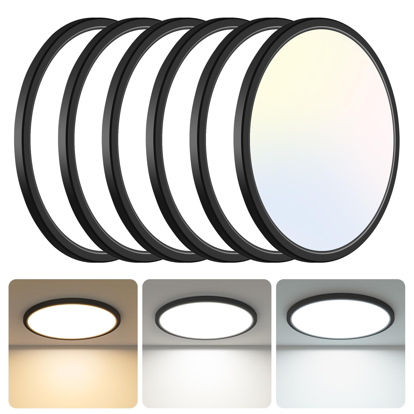 libtit 13 Inch Black Flush Mount Ceiling Light,6 Pack 3200LM 28W Ultra ...