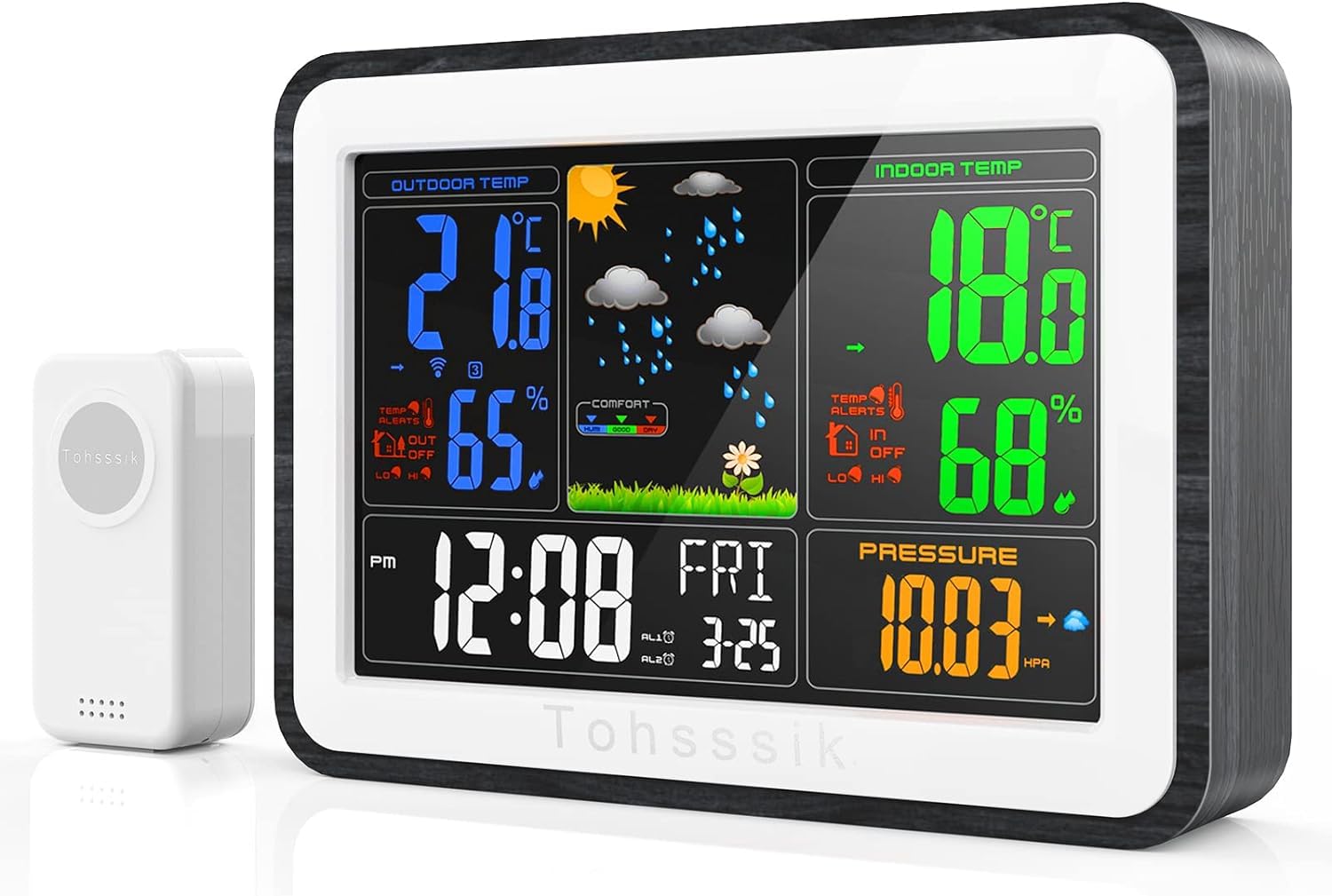 Weather Stations Indoor Outdoor Temperature Humidity Gauge, Large Color ...