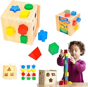 Melissa & Doug Shape Sorting Cube Classic Wooden Toy (Developmental Toy ...