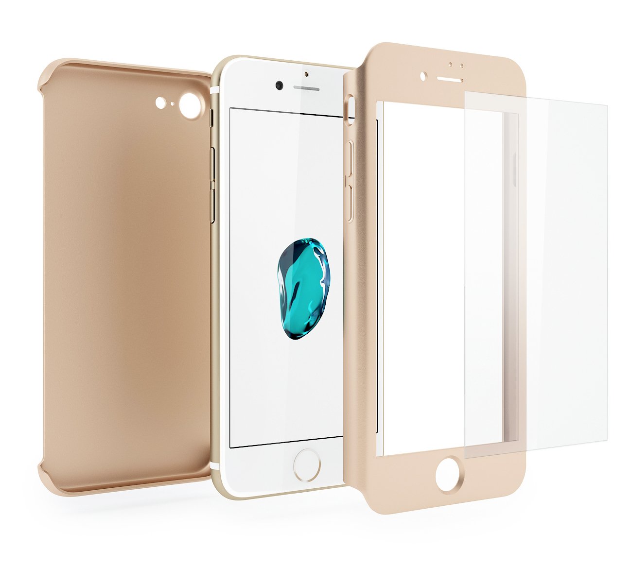 Cover iPhone 7 360 Gradi + Pellicola Vetro Temperato, Mobilyos® [ 360 ° ] [ Oro ] Custodia ...