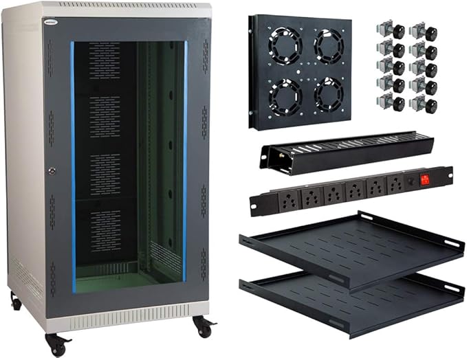 MASS RACK 22U 600X600mm Network Rack with PDU 6 Socket, Server Tray(2 ...