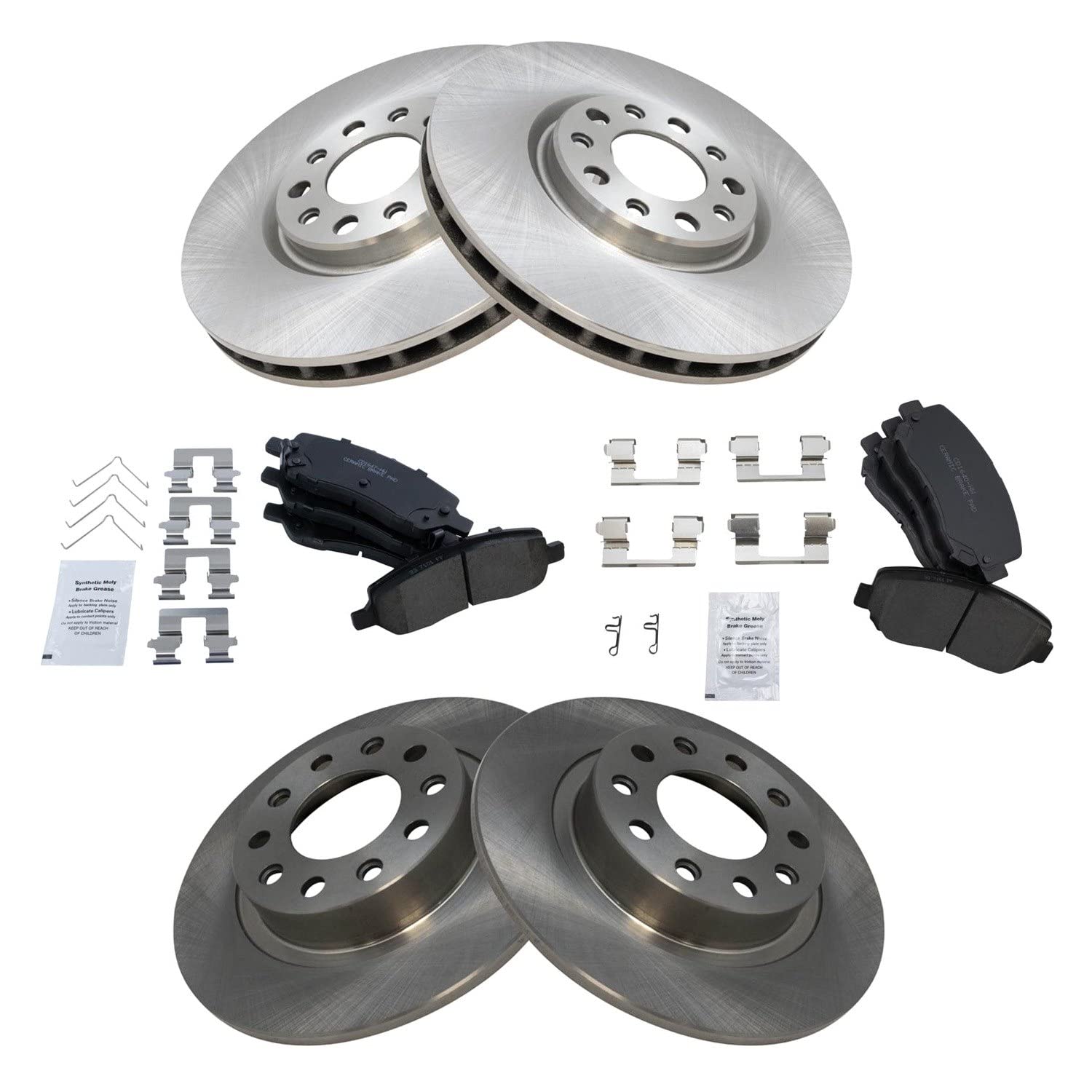 TRQ Front and Rear Brake Pad & Rotor Kit Brake Pads Brake Rotor Ceramic ...