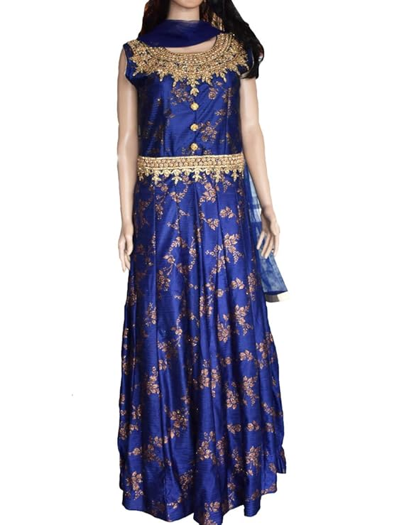 Buy Ladies Boutique Women Silk Cotton Embroidered Long Chudi (Blue) at ...