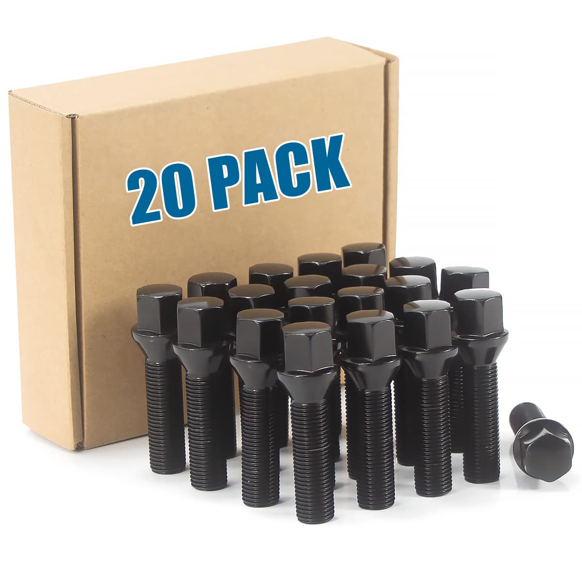 For Audi A3 Set Of 20 Black Acorn Lug Bolts – 14x1.5 Thread, 28mm ...