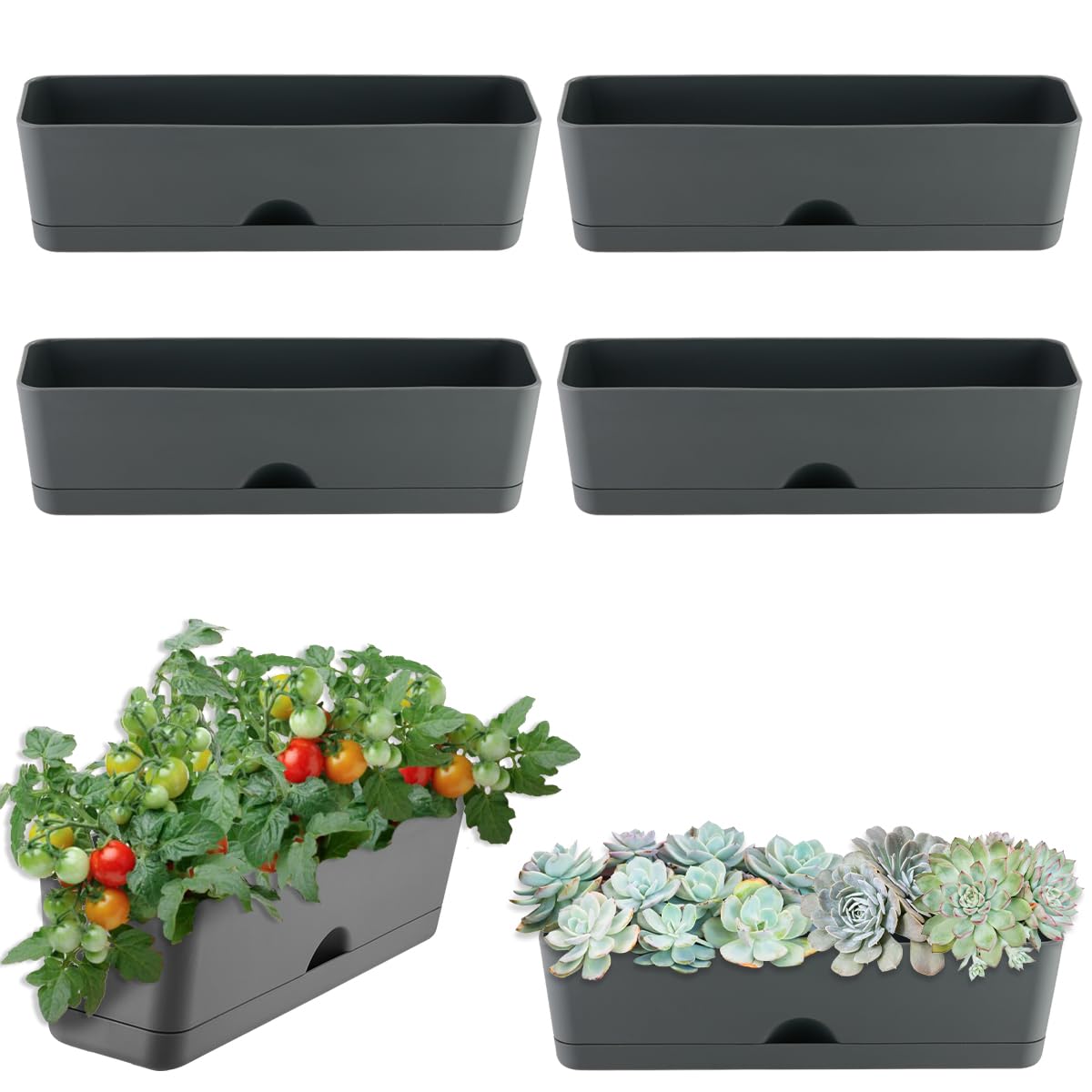 6 Pack Rectangle Planter 16x4.4 Inch Window Boxes Planters Rectangular ...