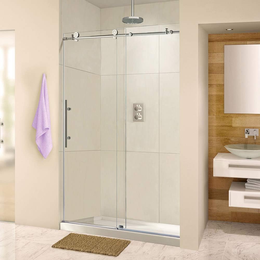 WOODBRIDGE MBSDC4876-C Frameless Sliding Shower Door, 44"-48" Width, 76" Height, 3/8" (10 mm ...