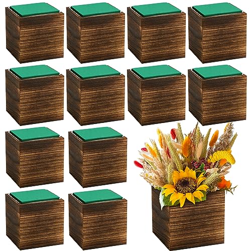 Dandat 12 Set Wood Cube Planter Box Square Wood Vase Rustic Cube ...