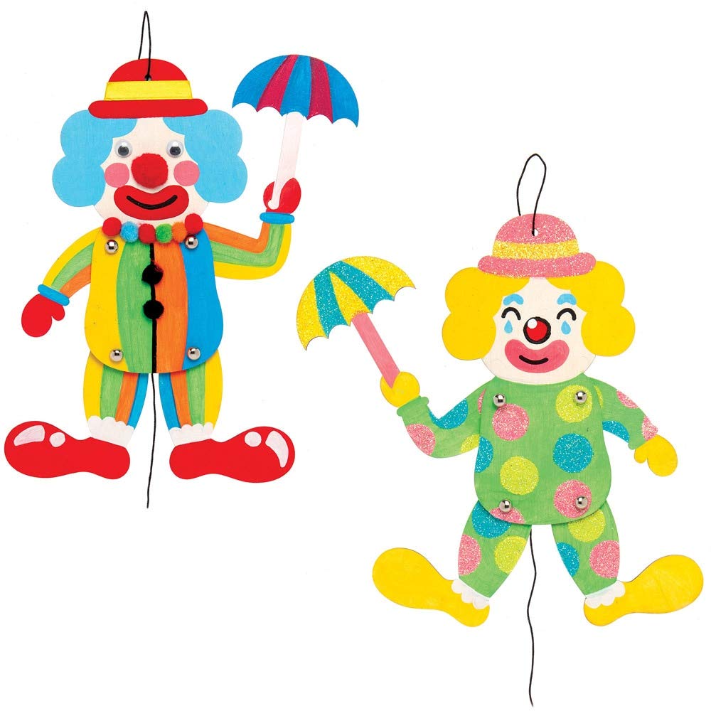 Baker Ross AT886 Clown Wooden Puppet Kits – Pack of 4, Woodcraft for ...