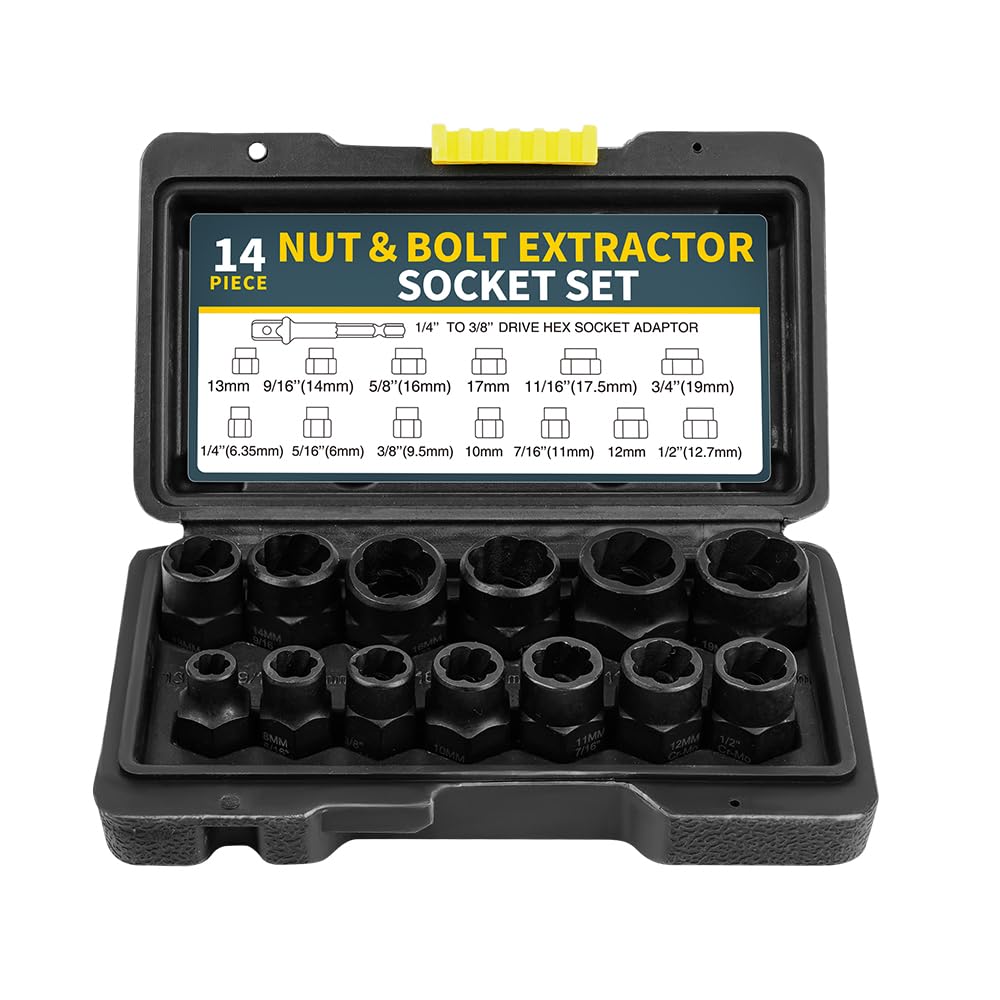 Bolt and Nut Extractor Socket Set, 13 Pieces Bolt Extractor Set ...