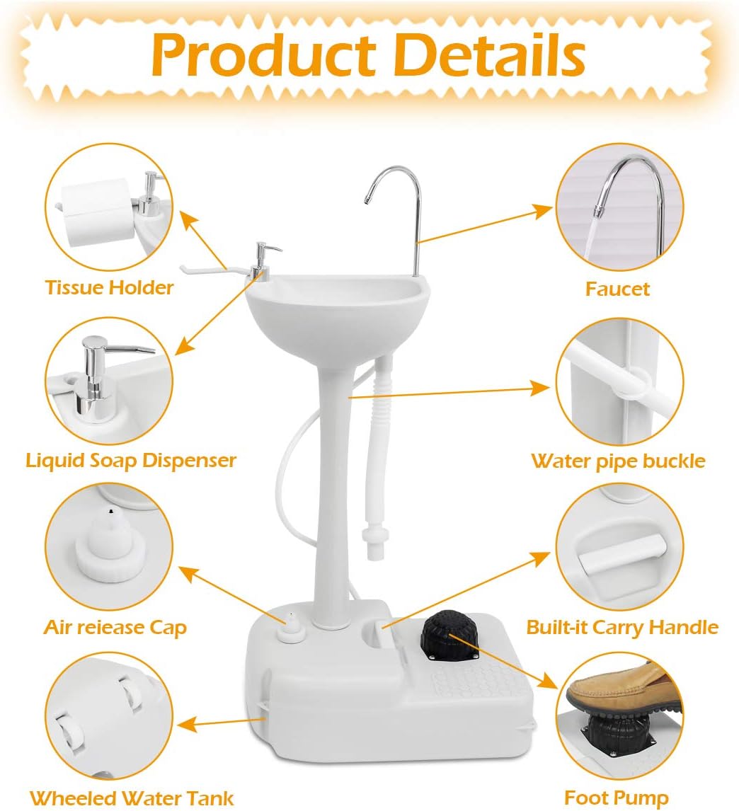 WISAMIC Camping Portable Hand Wash Sink With Wash Basin Stand For ...