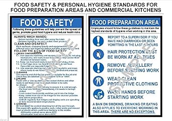 HEALTH & SAFETY 2 x A4 LAMINATED COMMERCIAL KITCHEN SIGNS FOOD ...