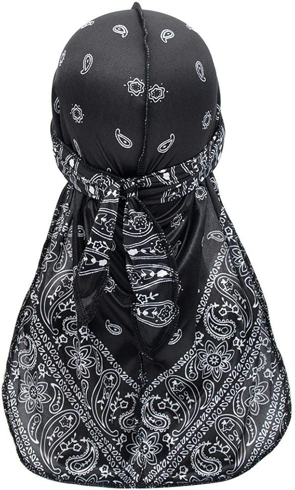 Silk Durag Cap for Men Women, Treer Fashion Hip-Hop Paisley Print Long ...