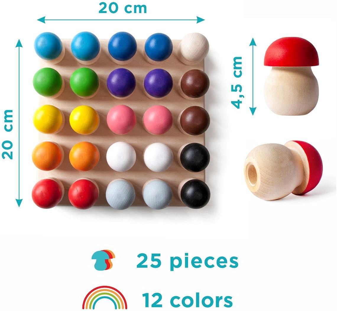 Ulanik Montessori Wooden Toy Mushroom Sorting Educational Toy 25 ...