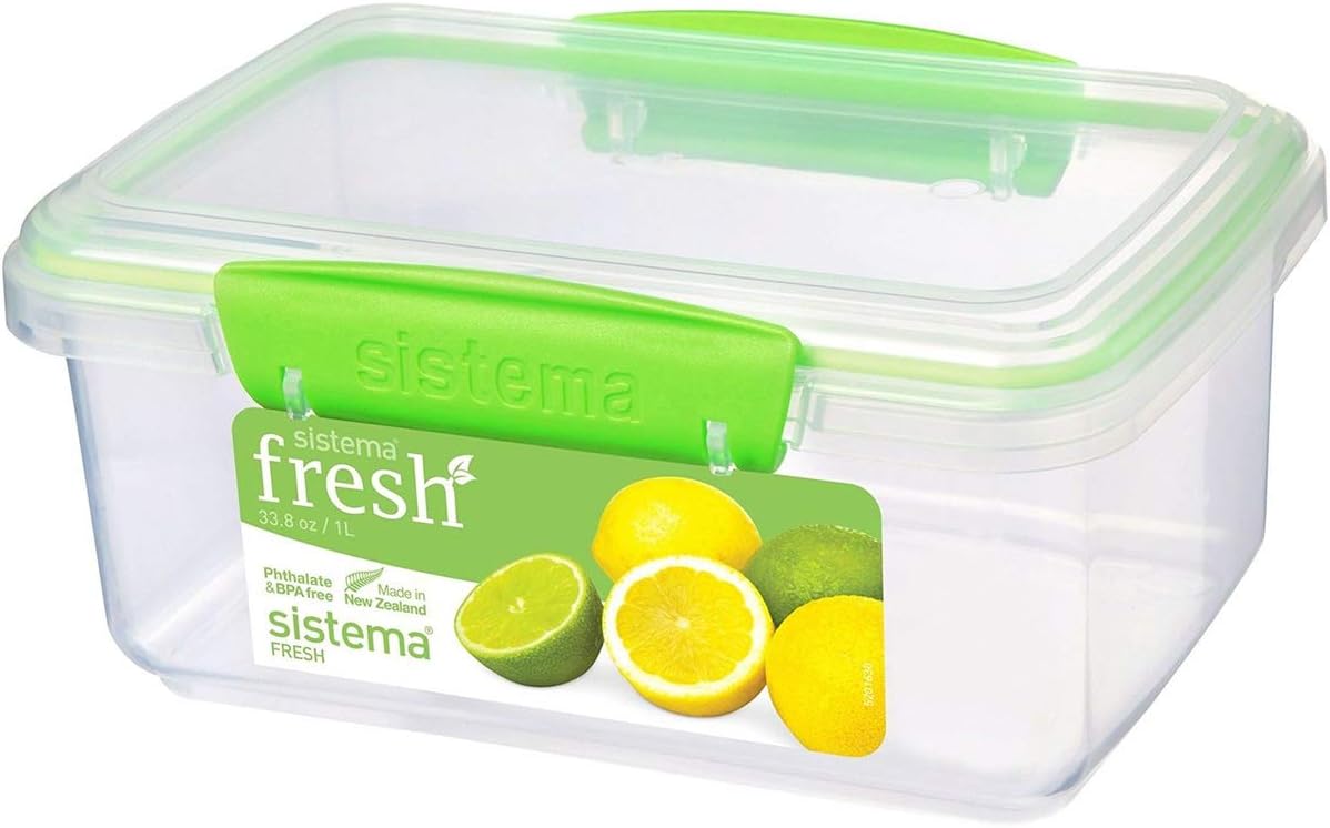 Sistema Fresh Food Storage Container – 1L, Clear/Green – BigaMart
