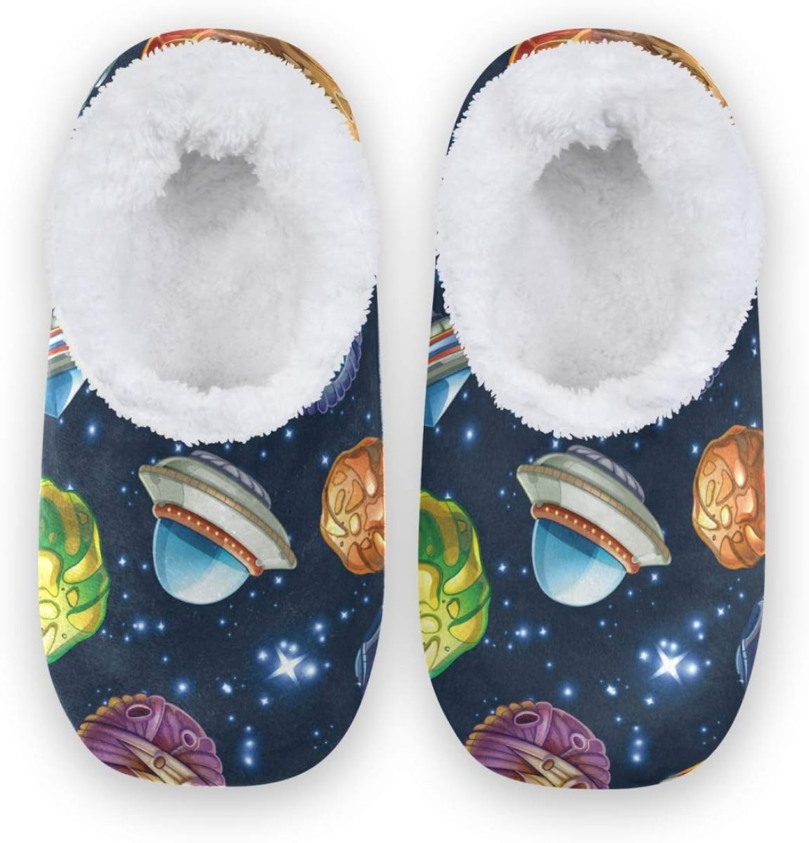 AGONA Space Cartoon Rocket Planets Spaceships House Slippers Anti-Slip ...
