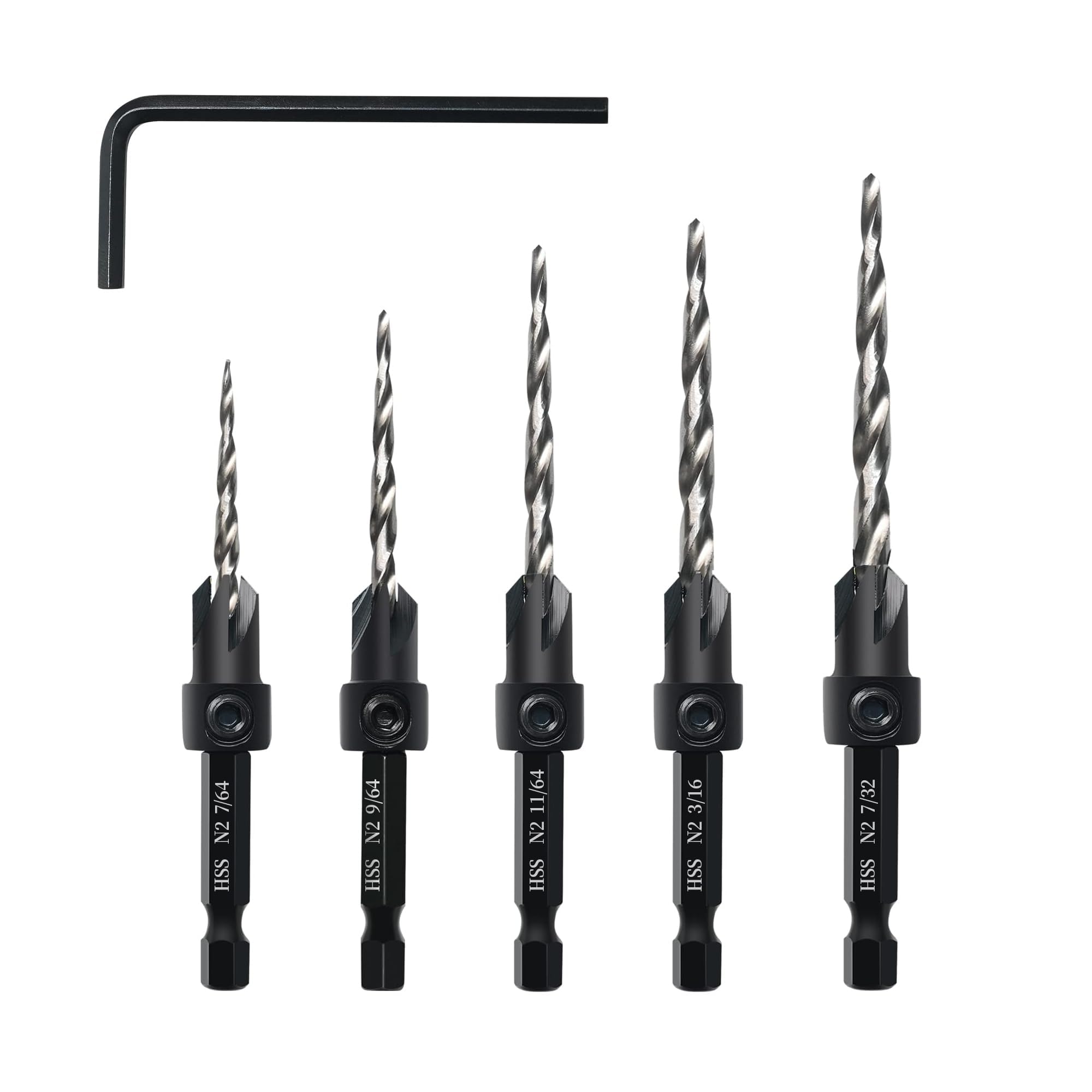 AIMLENTOOL Countersink Drill Bit Set, 5PCS Tapered Drill Bits, M2 ...