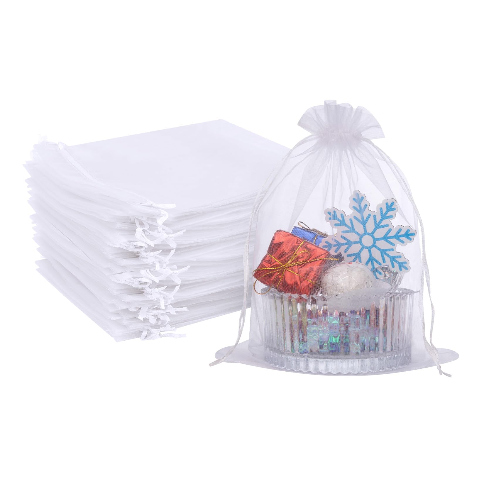 FUNFERY 100 Pcs White Organza Bags 5x7 in, Small Mesh Drawstring Gift ...