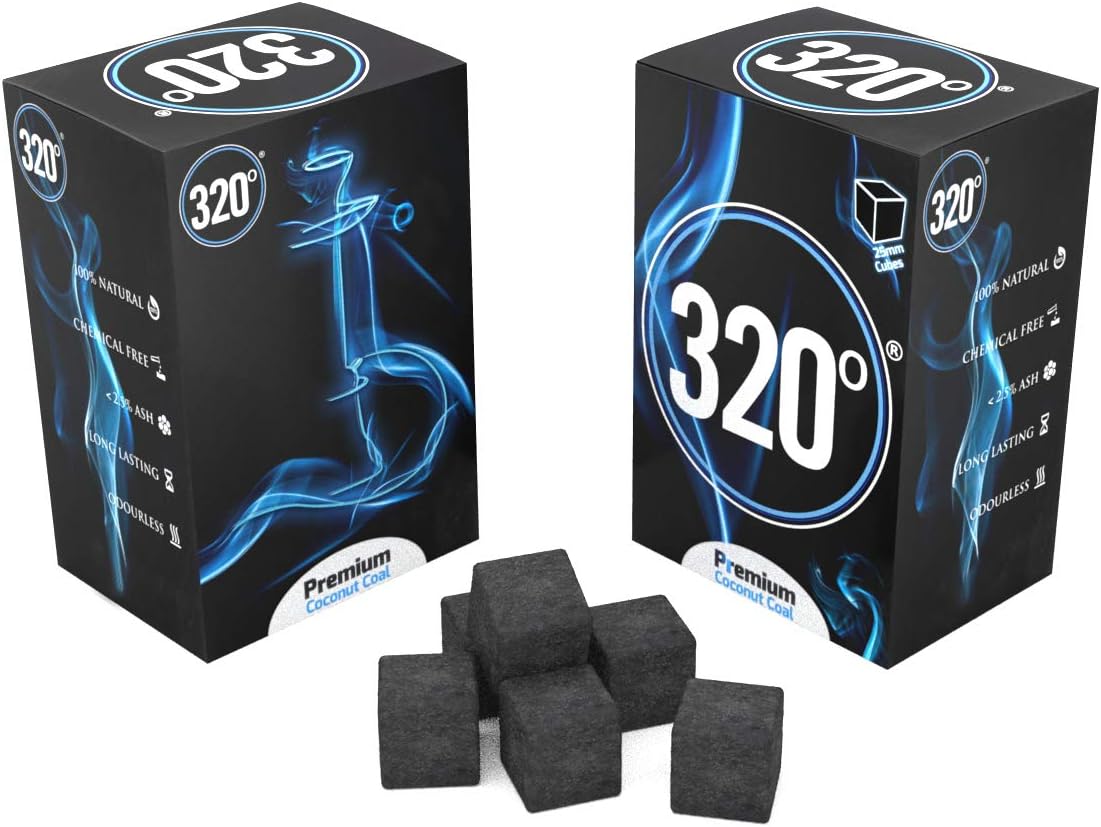 320° Premium Coconut Charcoal Coal (25mm Cubes) for BBQ 1 kg – 72 ...