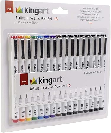 Amazon.com: KingArt 436-16 PRO Inkline Fine Line Pen Set (Mixed Point ...