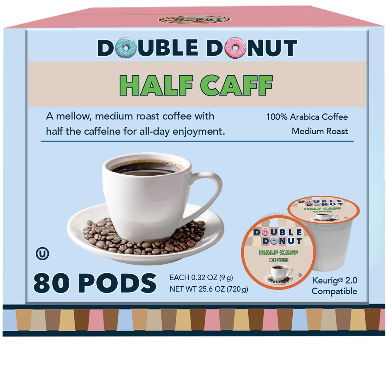Double Donut Half Caff Coffee Pods, Single Serve Half Caffeine Coffee Pods For Keurig K Cup ...