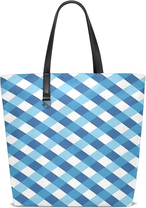 Women Blue Plaid Check Blue Plaid Pattern Seamless Handle Satchel ...