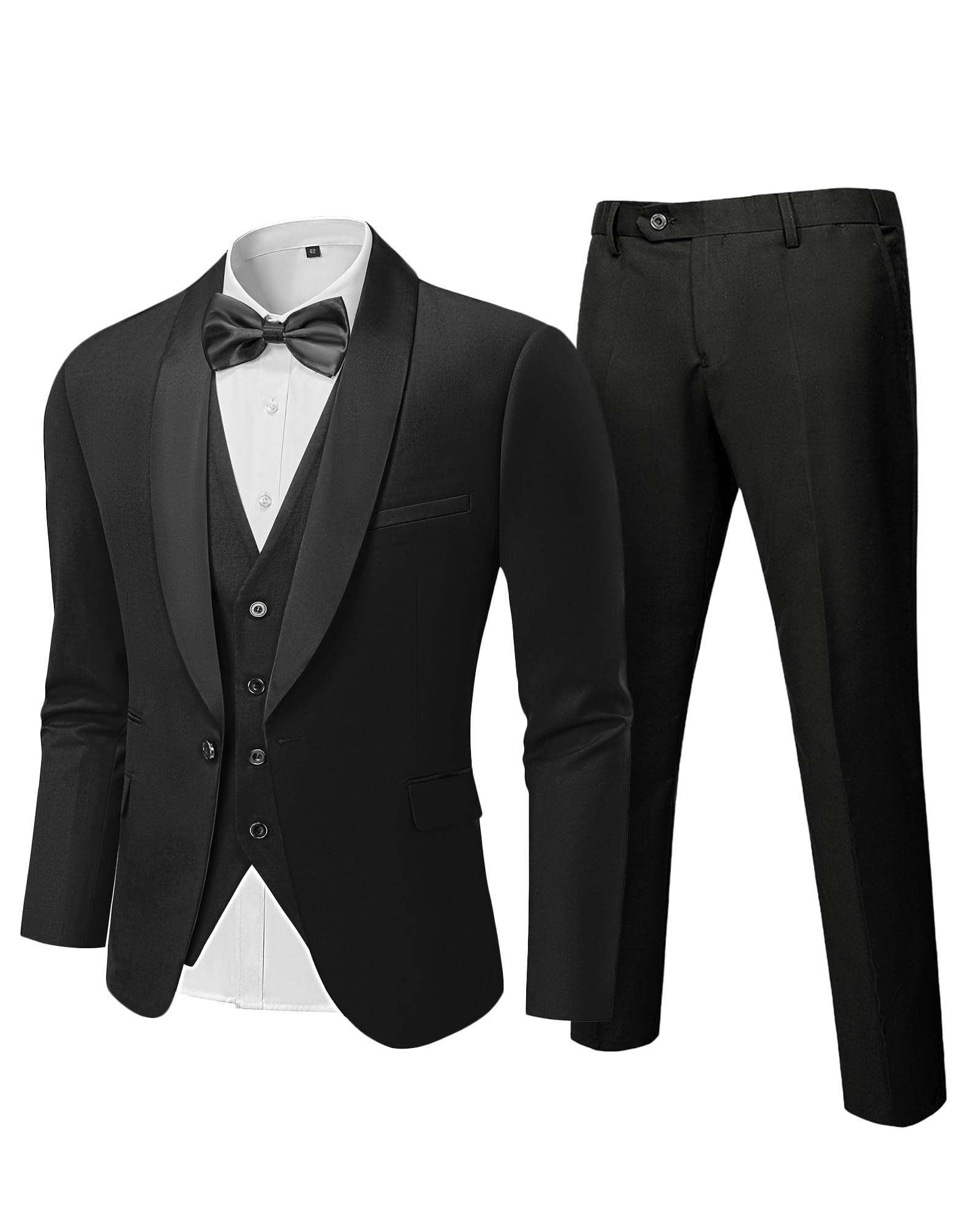 Hihawk Men's 3 Piece Slim Fit Solid Tuxedo with Stretch Fabric, One ...
