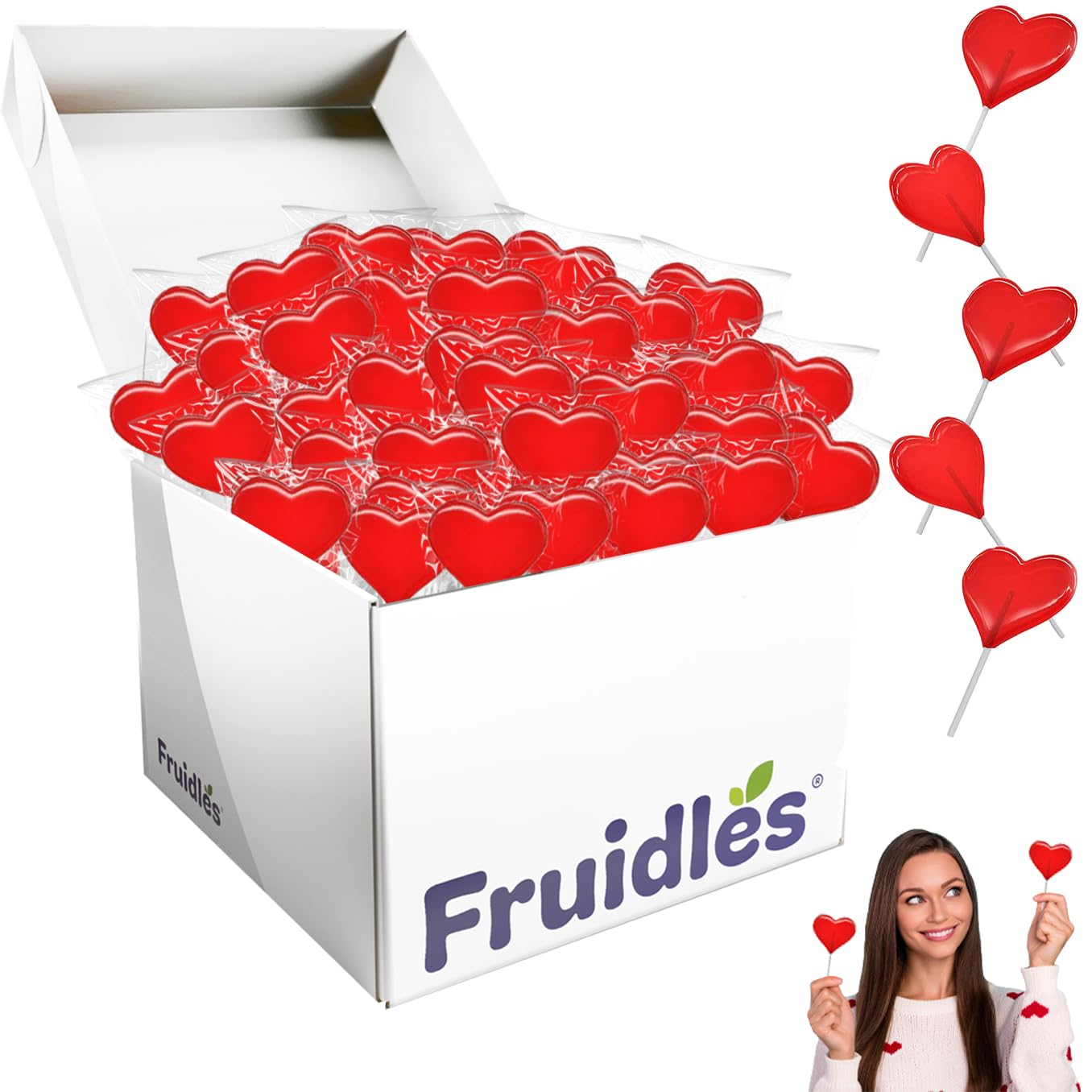 Fruidles Valentine's Heart Lollipops Candy, Red Heart Shaped Hard Candy ...