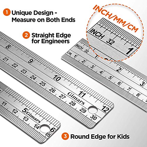 Gimars Nonslip Heavy 6+12 Inch Metal Ruler Stainless Steel Ruler No ...