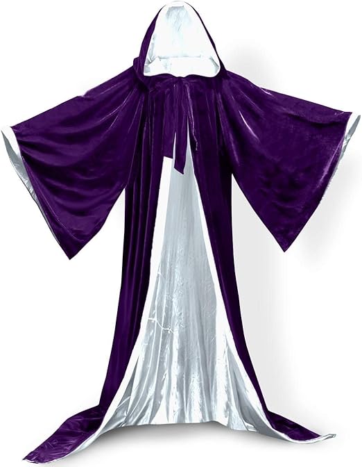 Amazon.com: Hooded Cloak Purple Halloween Wizard Robe Long Sleeve for ...