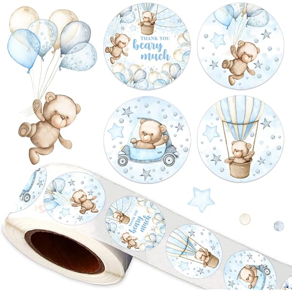 Self Adhesive Stickers RokAPary 216 Blue Baby Bear Shower Favors ...
