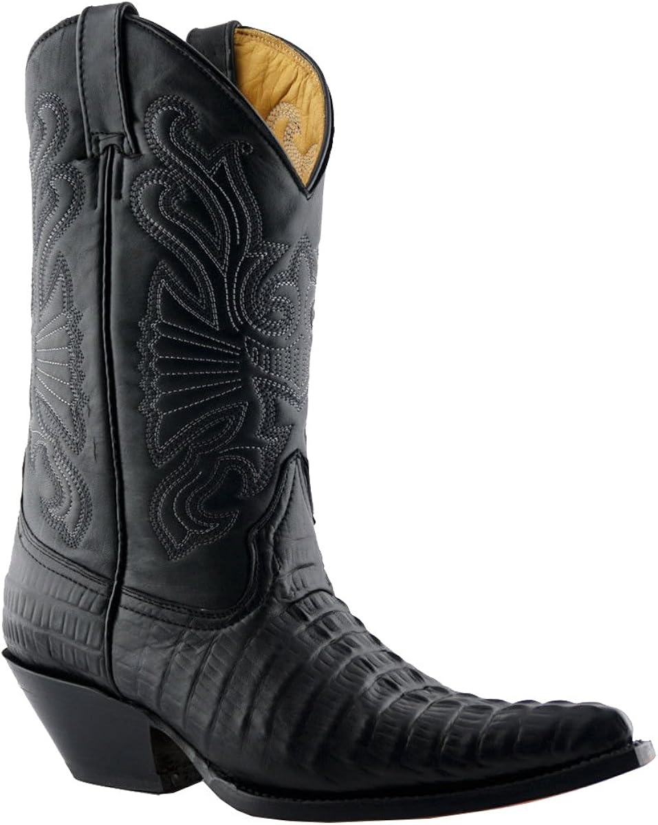 Muelas Carolina Croc Botas de Cuero de cocodrilo Negro Botas Vaqueras ...