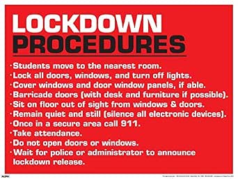 Lockdown Procedures 18 x 24 Laminated Poster (Red): Amazon.com ...