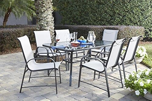 Cosco Outdoor Dining Set, 7 Piece, Gray Frame, Light Gray Sling in ...