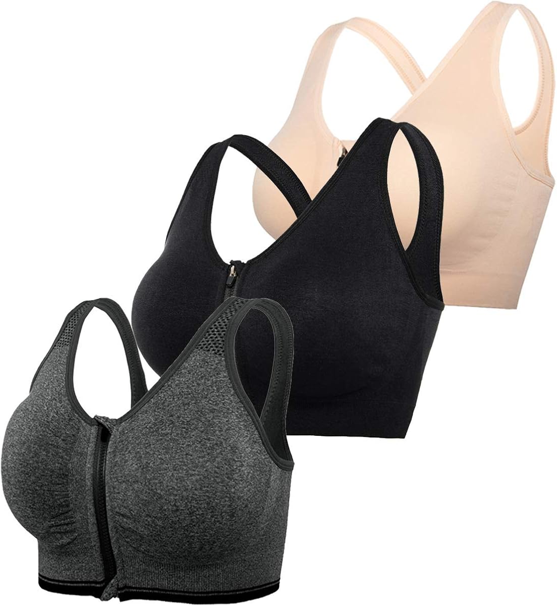 Zip Front Sports Bra, Women's Comfy Yoga Bras with Removable Pads for ...