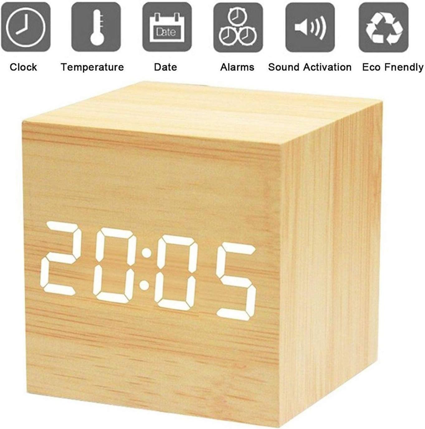 Amazon.de: Digitaler Wecker, Holz-LED-Würfel-Uhr, Würfelwecker ...