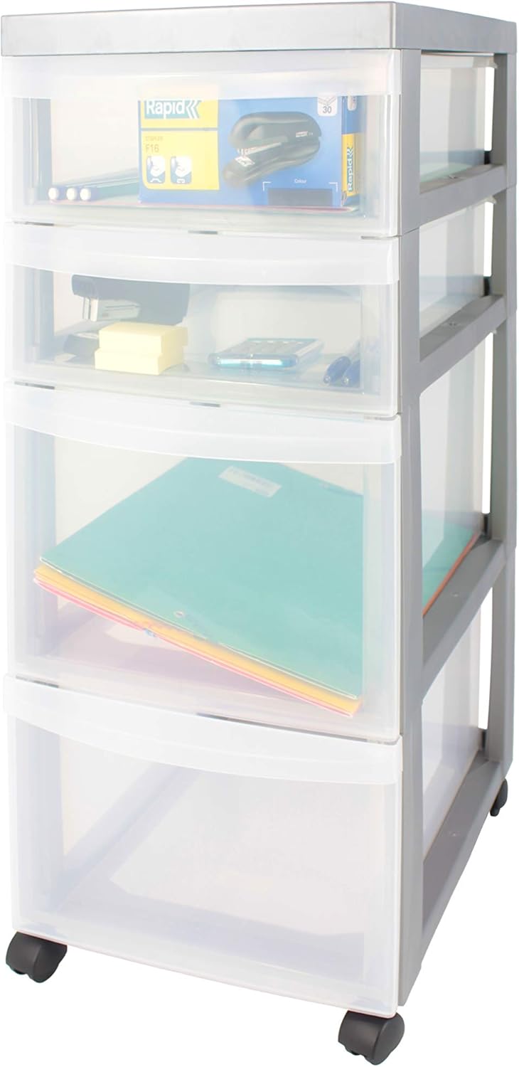 Iris Ohyama 4-Drawer Storage Tower on casters, Grey, 2 x 15 L + 2 x 7 L ...