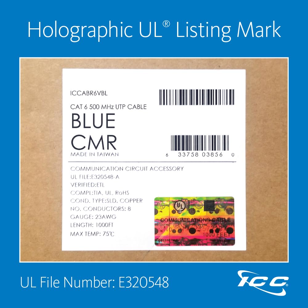 ICC Cat6 CMR Riser 1000ft - UTP 23AWG, 100% Solid Pure Copper ...