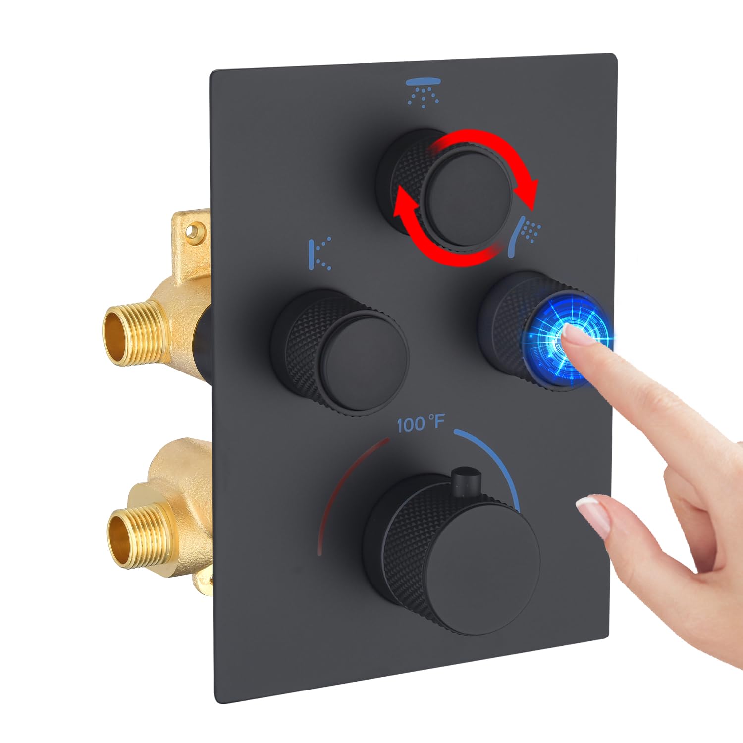 NPYSVSSS Modern Push Button 3 Way Thermostatic Shower Valve, Concealed ...