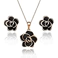 Amazon.com: EVEVIC Rose Flower Necklace Earrings Set for Women 18K Gold ...